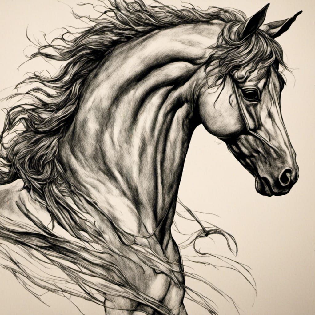 horse rough lines shading line art rough pencil ink stroke - AI ...