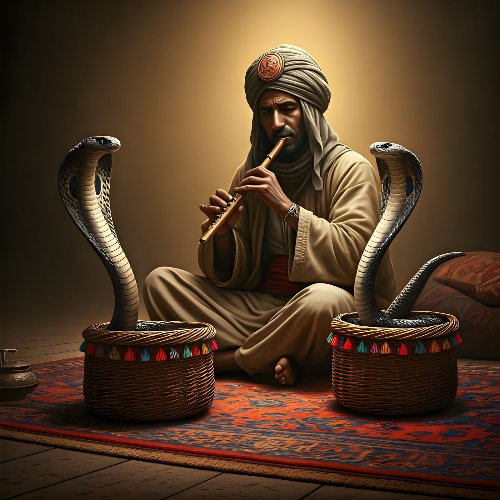 Snake Charmer in Exotic Dance with Cobras - AI Art