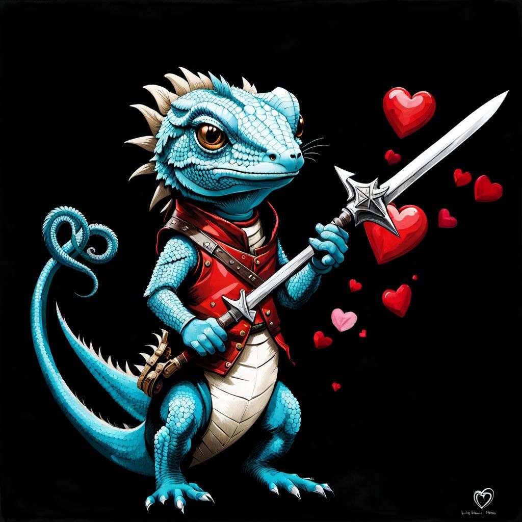 Turquoise Rebel, Warrior Lizard - Valentine's day - AI Generated ...