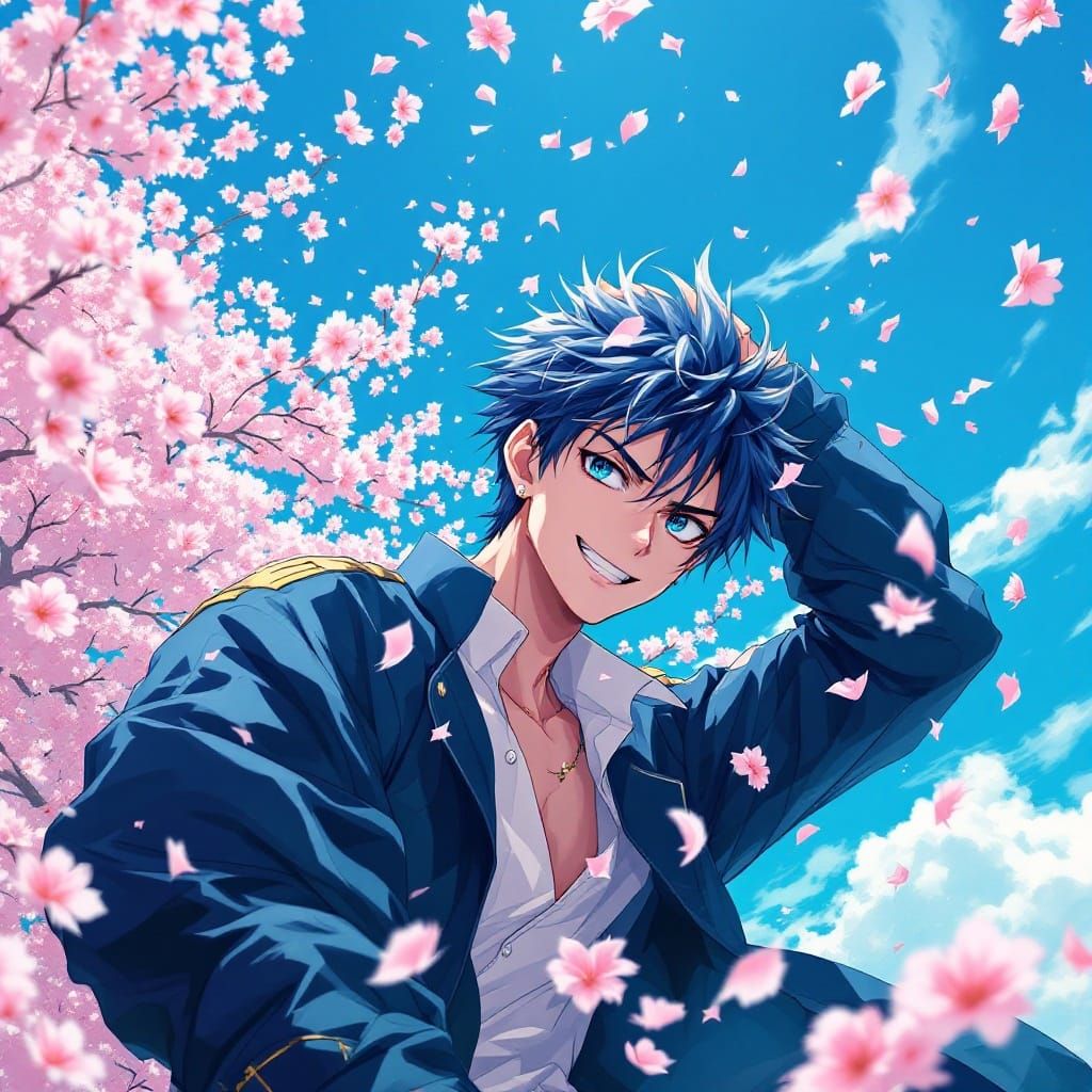 Bishonen and Sakura 250325 - Vibrant Anime Art of a Charisma...