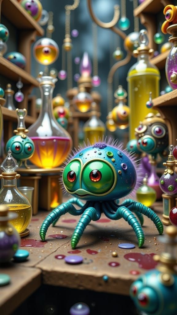 Whimsical Fae Creatures Play in a Vibrant Laborato... - AI Art