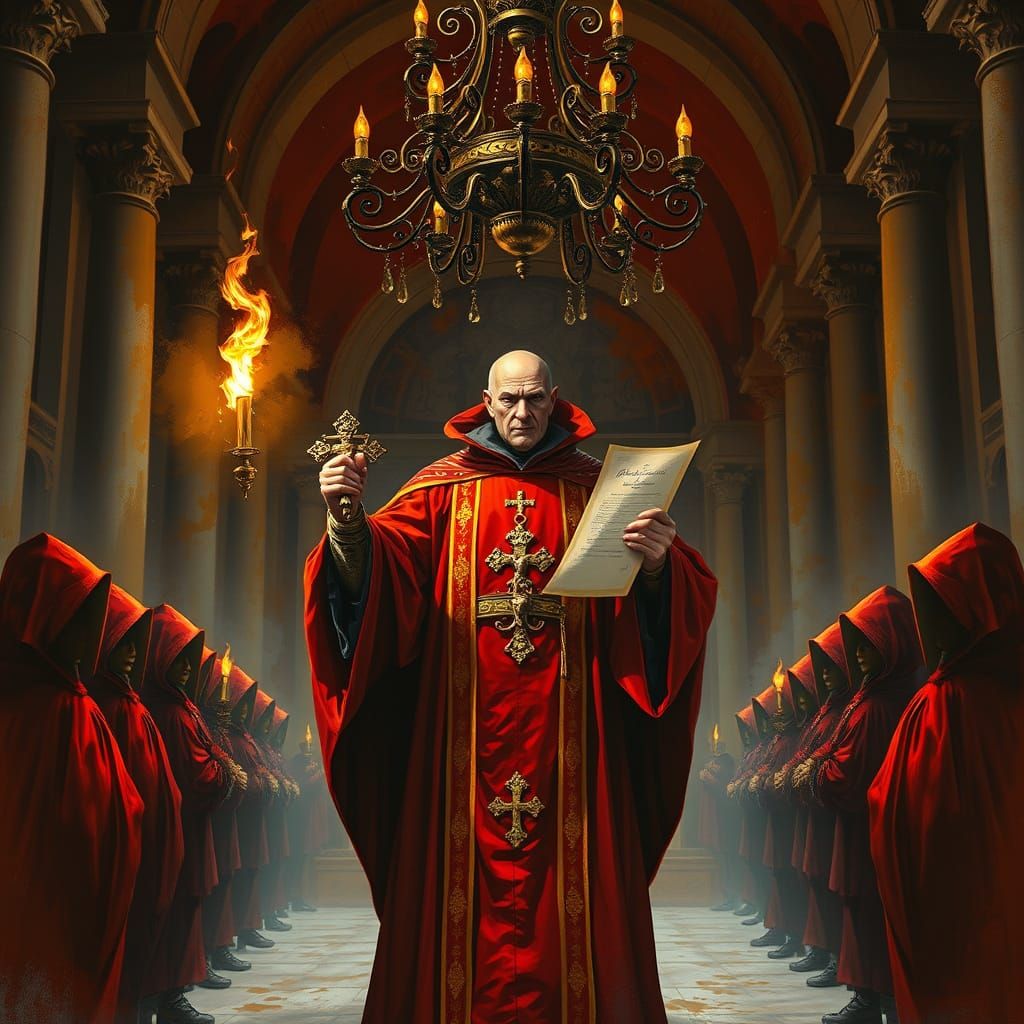 Spanish Inquisitor in Grand Hall of Justice, Oil P... - AI Art