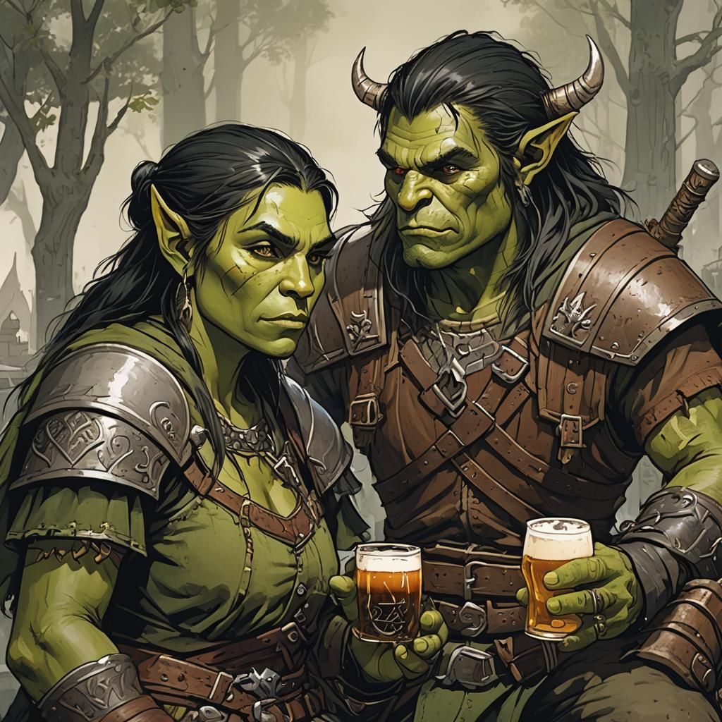 Half orc drinking beer with pixie - AI Generated Artwork - NightCafe ...