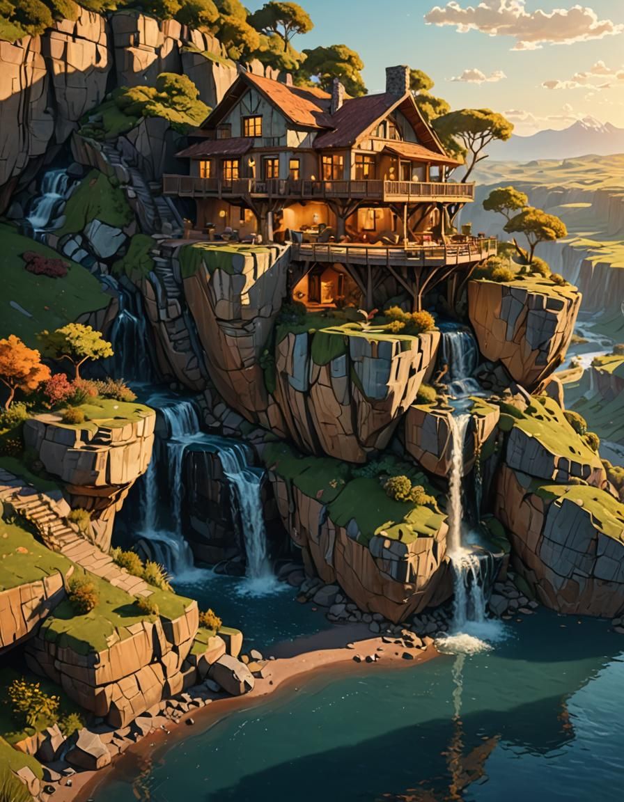 Cliffside Home - AI Generated Artwork - NightCafe Creator