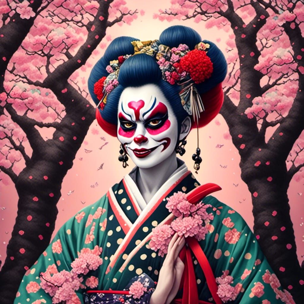 Clown-face Geisha #2 - AI Generated Artwork - NightCafe Creator