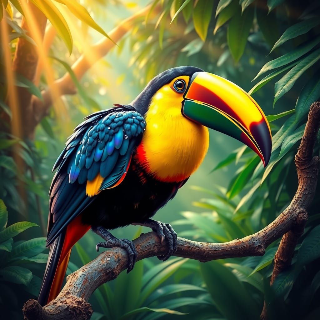 Lush Brazilian Rainforest Toco Toucan in Bold Acid... - AI Art