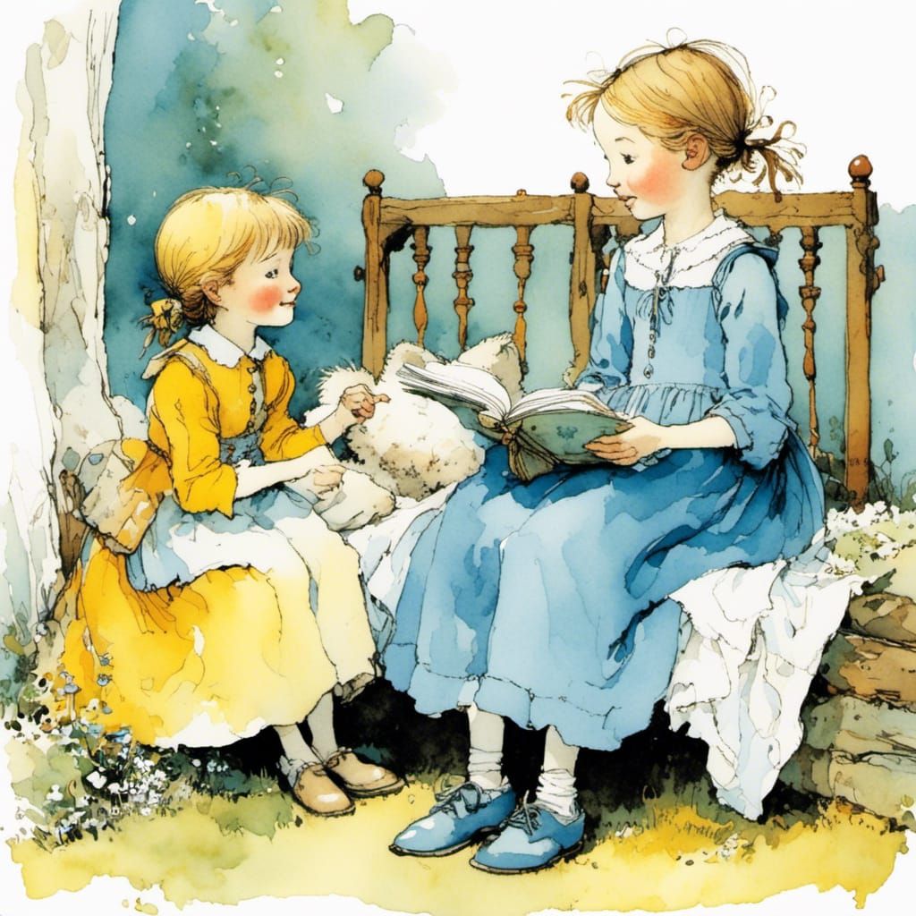 The big sister tells her little siblings very exciting stories, by ...