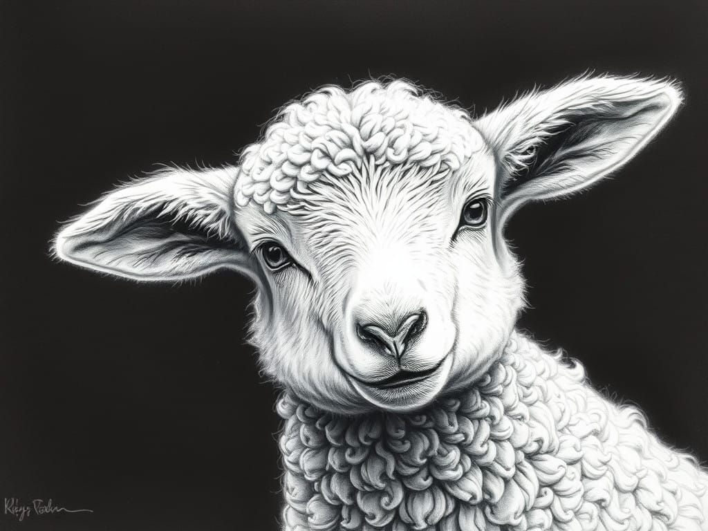 Dramatic Lamb Portrait in Hyper-Detailed Charcoal ... - AI Art