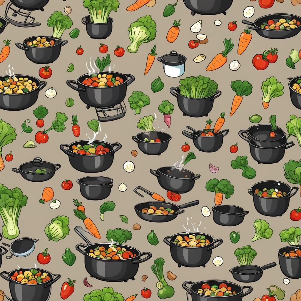 Chibi vegetables hopping and jumping into cooking pan - AI Generated ...