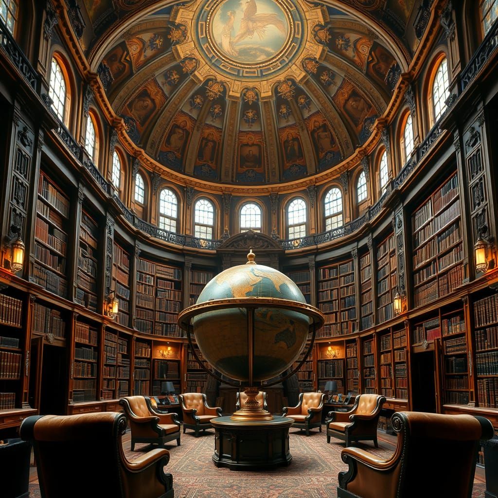 Klementinum Library, old wooden bookshelves line the walls of the large ...