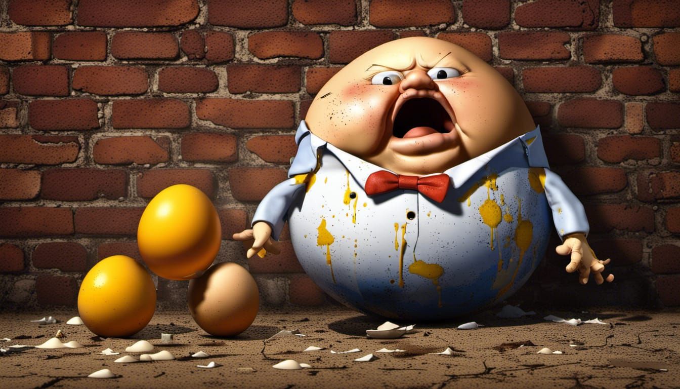 A tragic Photograph Portrait of Humpty Dumpty Laying at the bottom of a ...