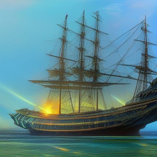 Beautiful fantasy ship in the setting sun - AI Generated Artwork ...