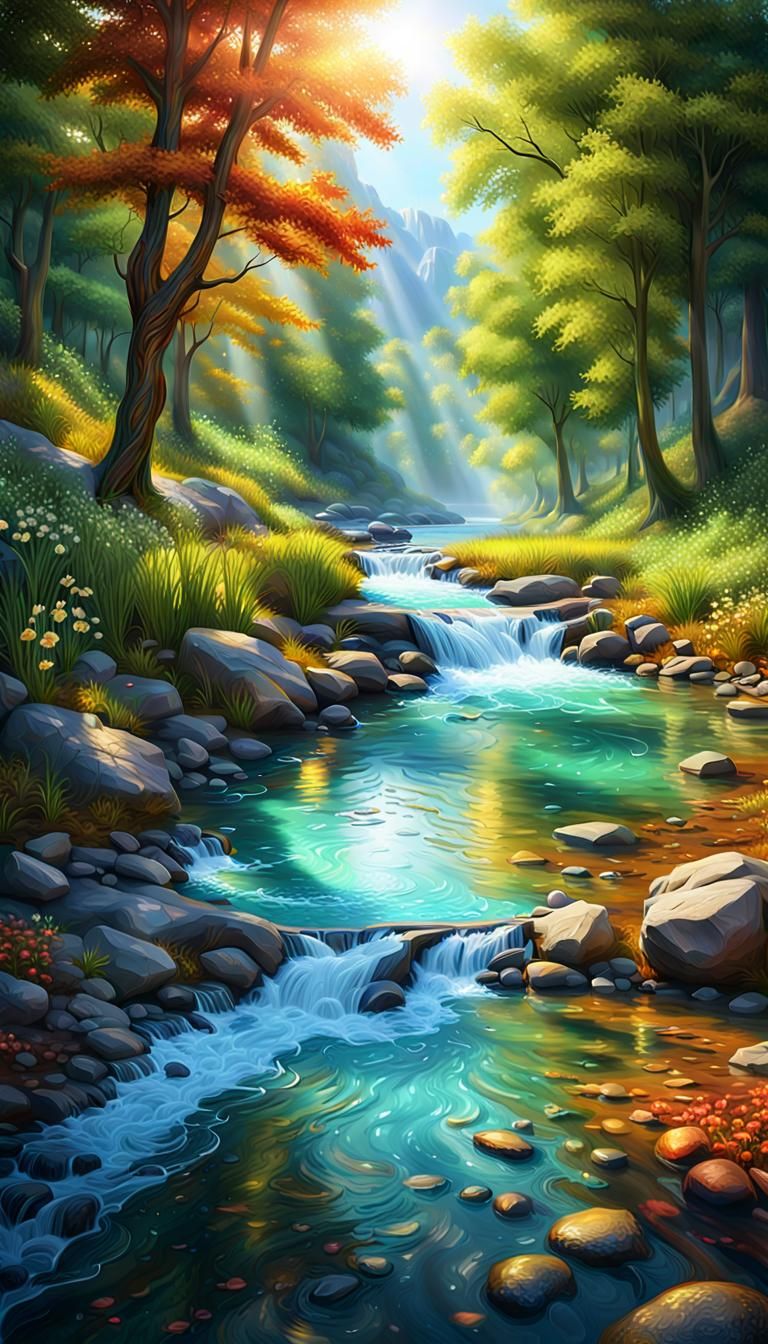 Flowing sparkling stream - AI Generated Artwork - NightCafe Creator