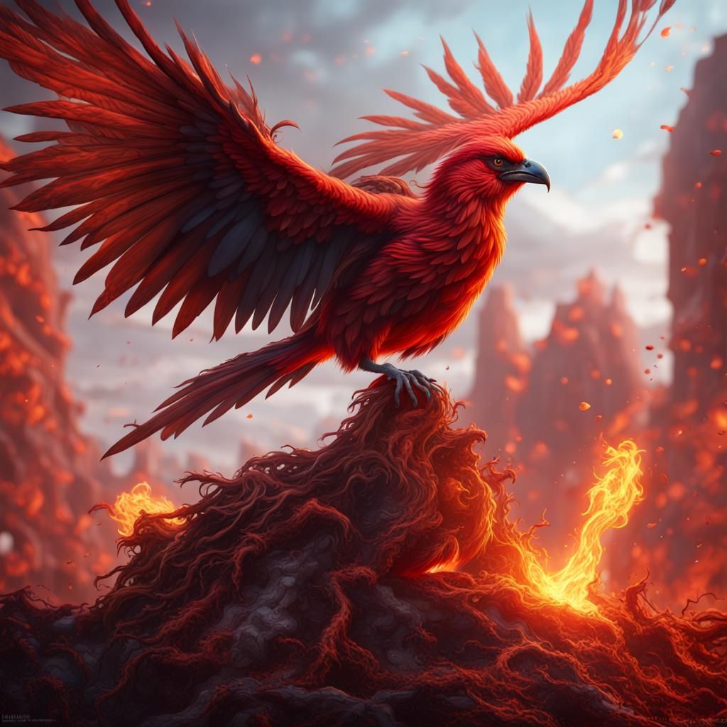 big red fiery bird - AI Generated Artwork - NightCafe Creator