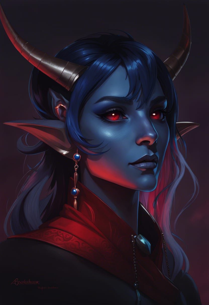 Unnamed Blue Tiefling - AI Generated Artwork - NightCafe Creator