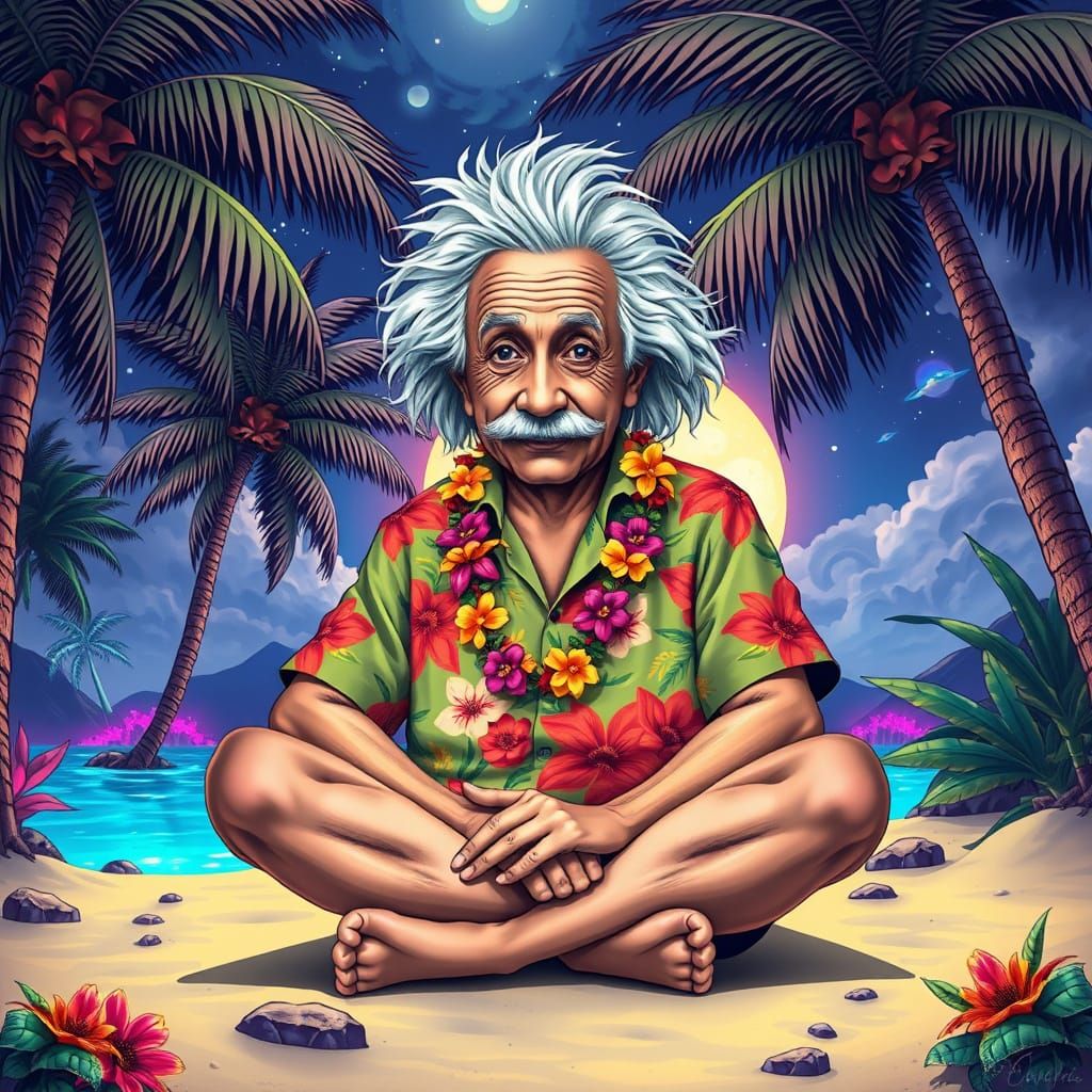 Einstein in Dreamlike Moebius-Inspired Tropical Pa... - AI Art
