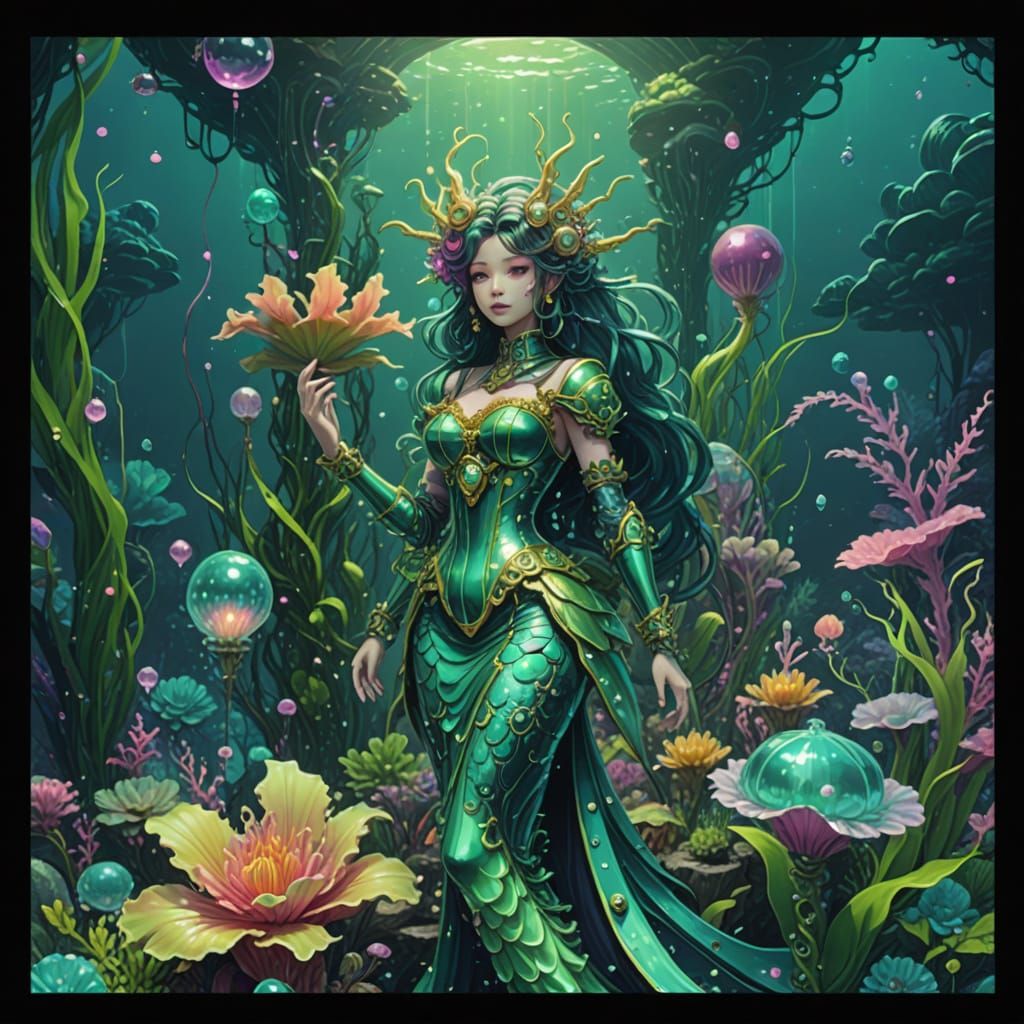 Steampunk Mermaid in Vibrant Underwater Bloom - AI Art