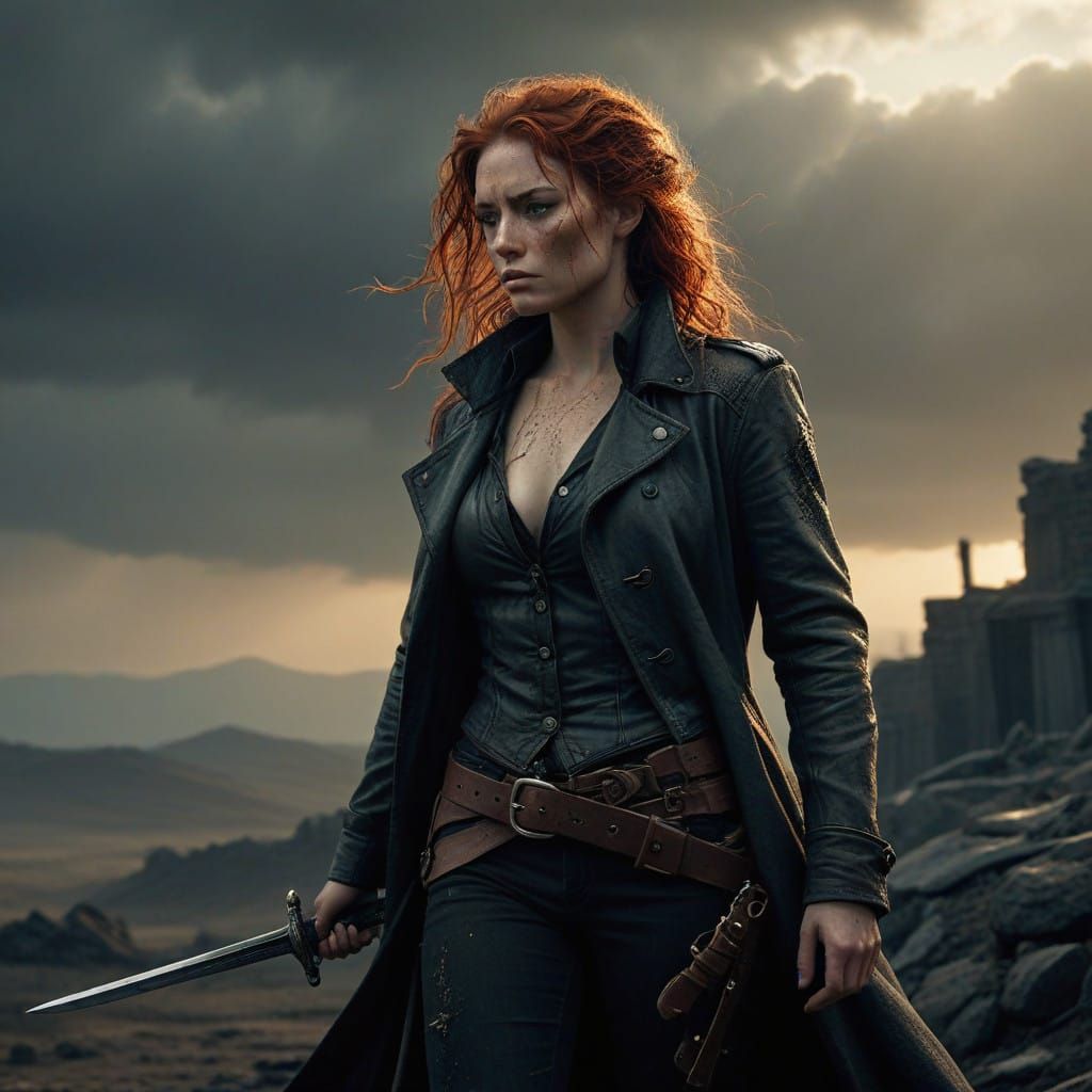 Gothic Sheriff Woman in Tattered Leather - AI Art