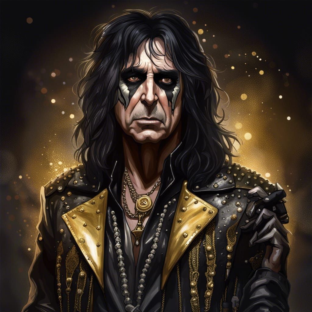 Alice Cooper in black and gold leather jacket on stage in concert - AI ...