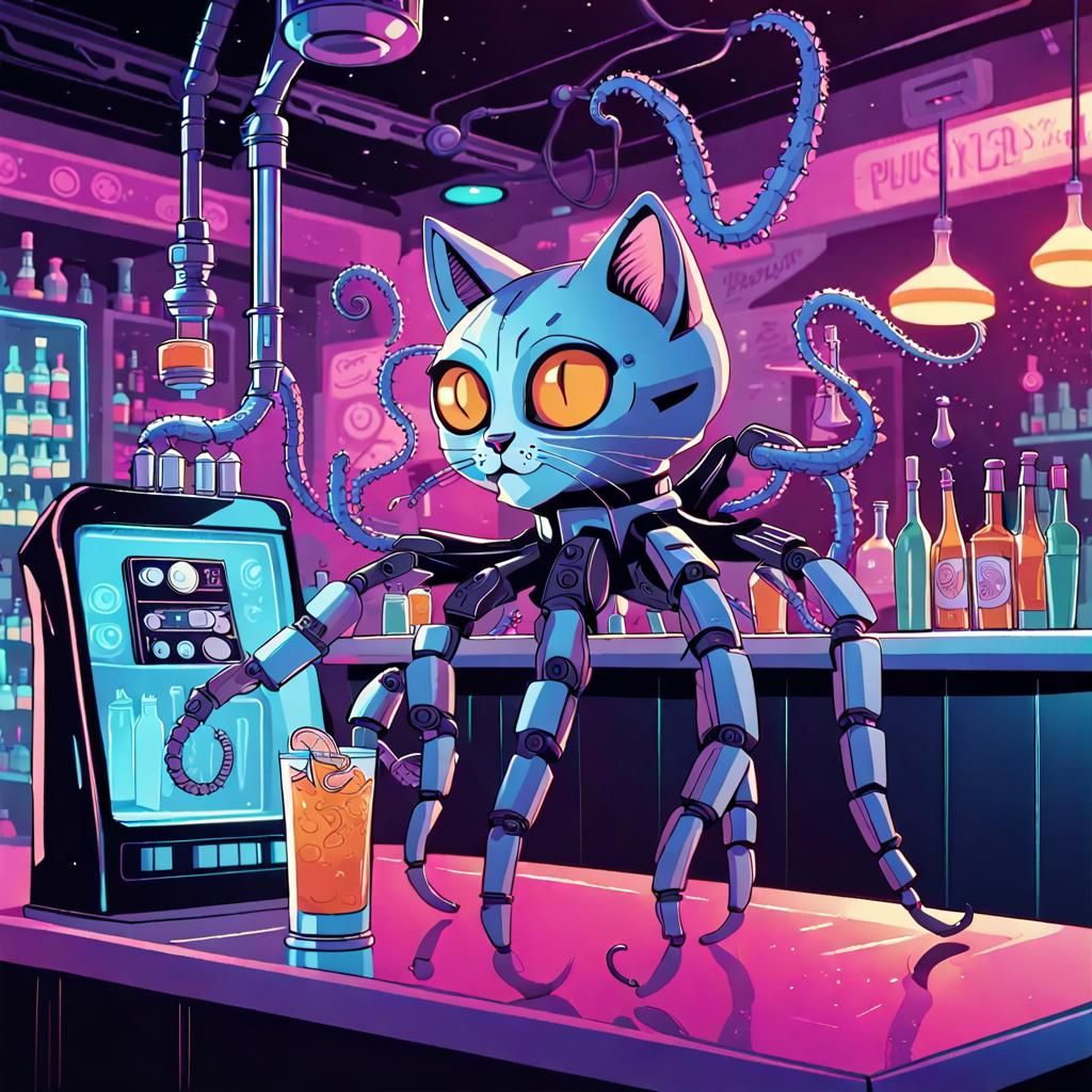 A robot octopus works as a bartender - AI Generated Artwork - NightCafe ...