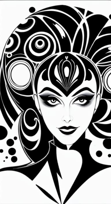 Lady's Face in Vorticism Op Art Style with Ink Blo... - AI Art