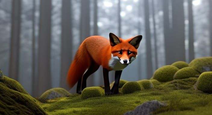 Fox in a forest, warm colors, hyper realistic, backlit, Kincaid ...