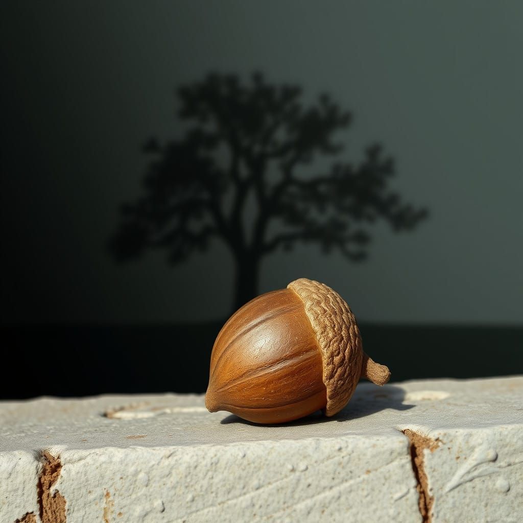 Living shadows a close up of an acorn on a wall, illusion surreal art ...