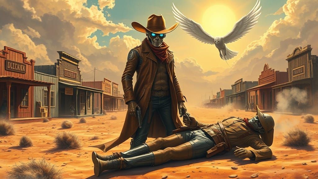 Android Cowboy Redeems Himself in a Radiant Wester... - AI Art