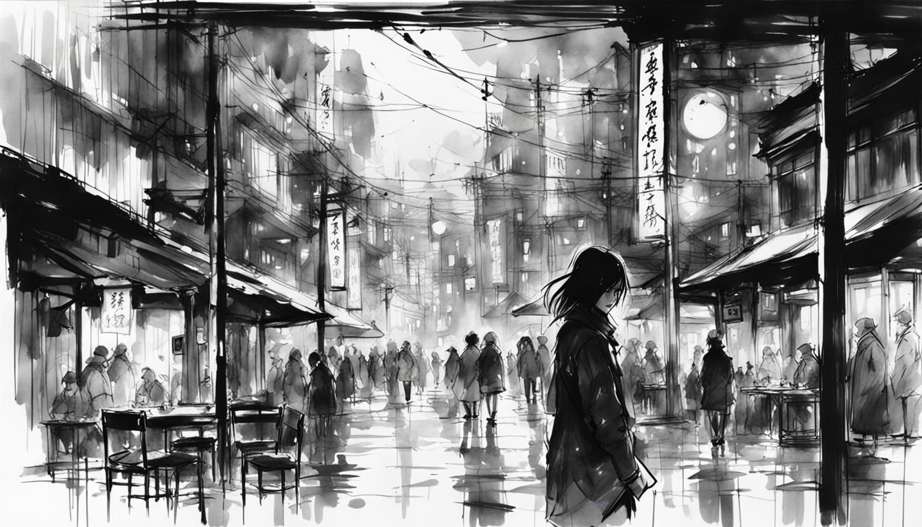 Drawing of a pretty girl in a night-lit place - AI Generated Artwork ...