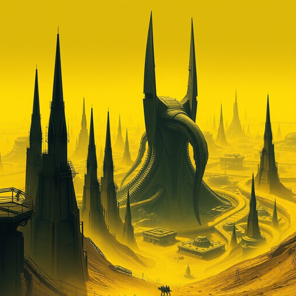 Gargantuan Robot Farm in a Dystopian Alien Landsca... - AI Art