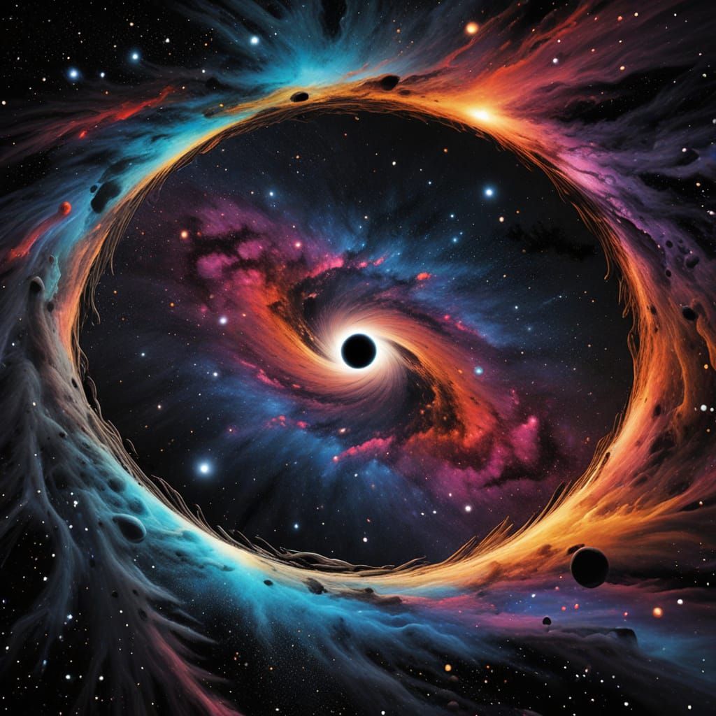 image featuring a close shot of black shades a colored black hole ...