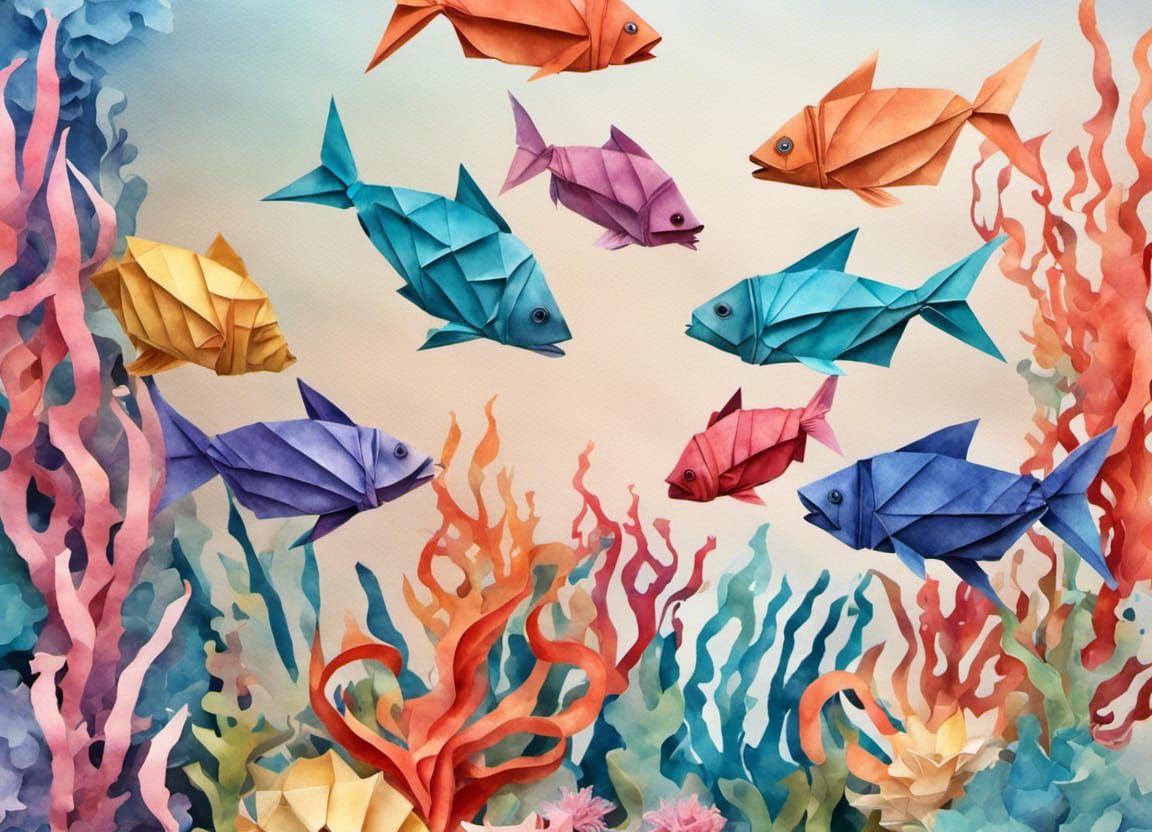 Origami fishes in a coral reef. - AI Generated Artwork - NightCafe Creator