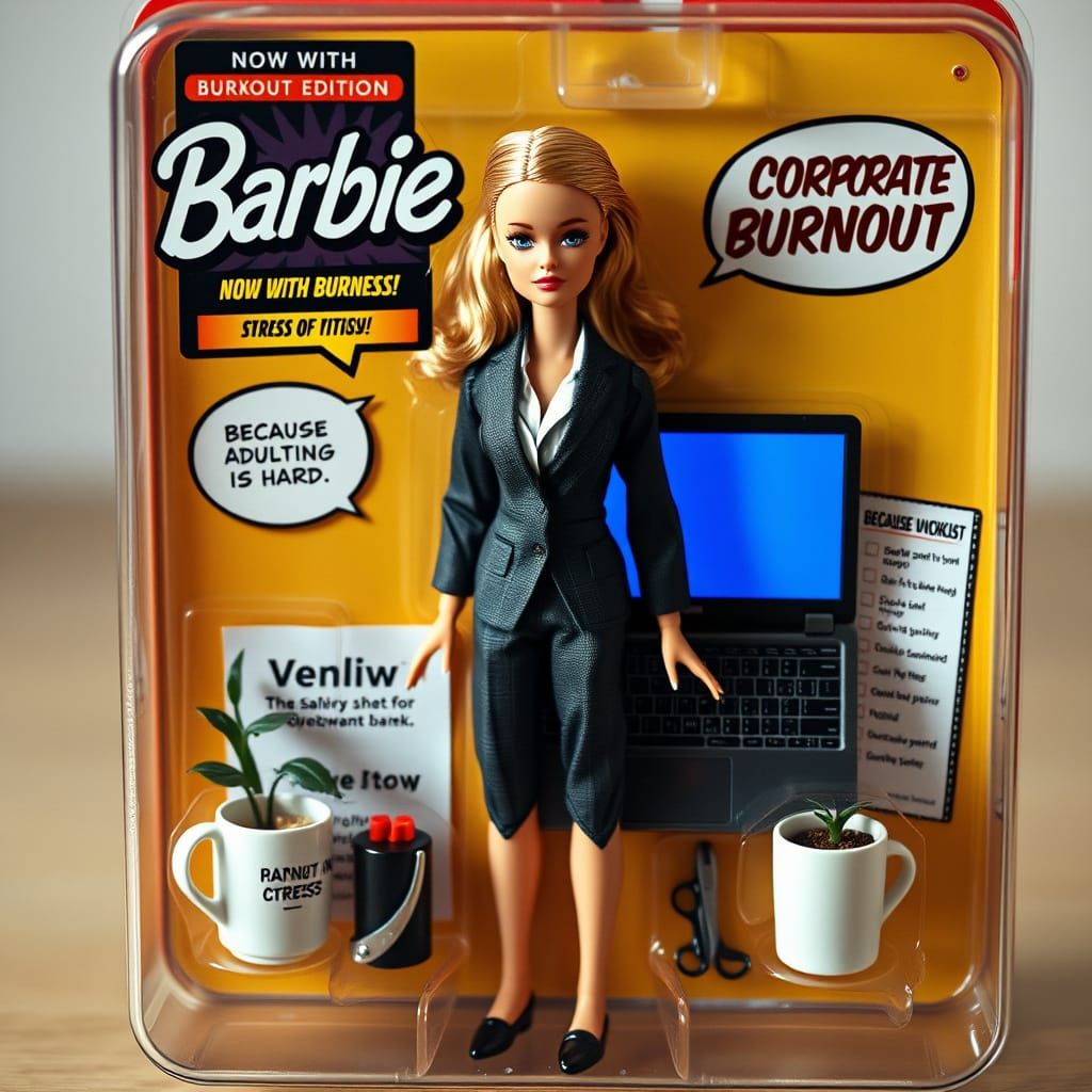 "Collectible action figure of 'Barbie – Corporate Burnout Edition ...