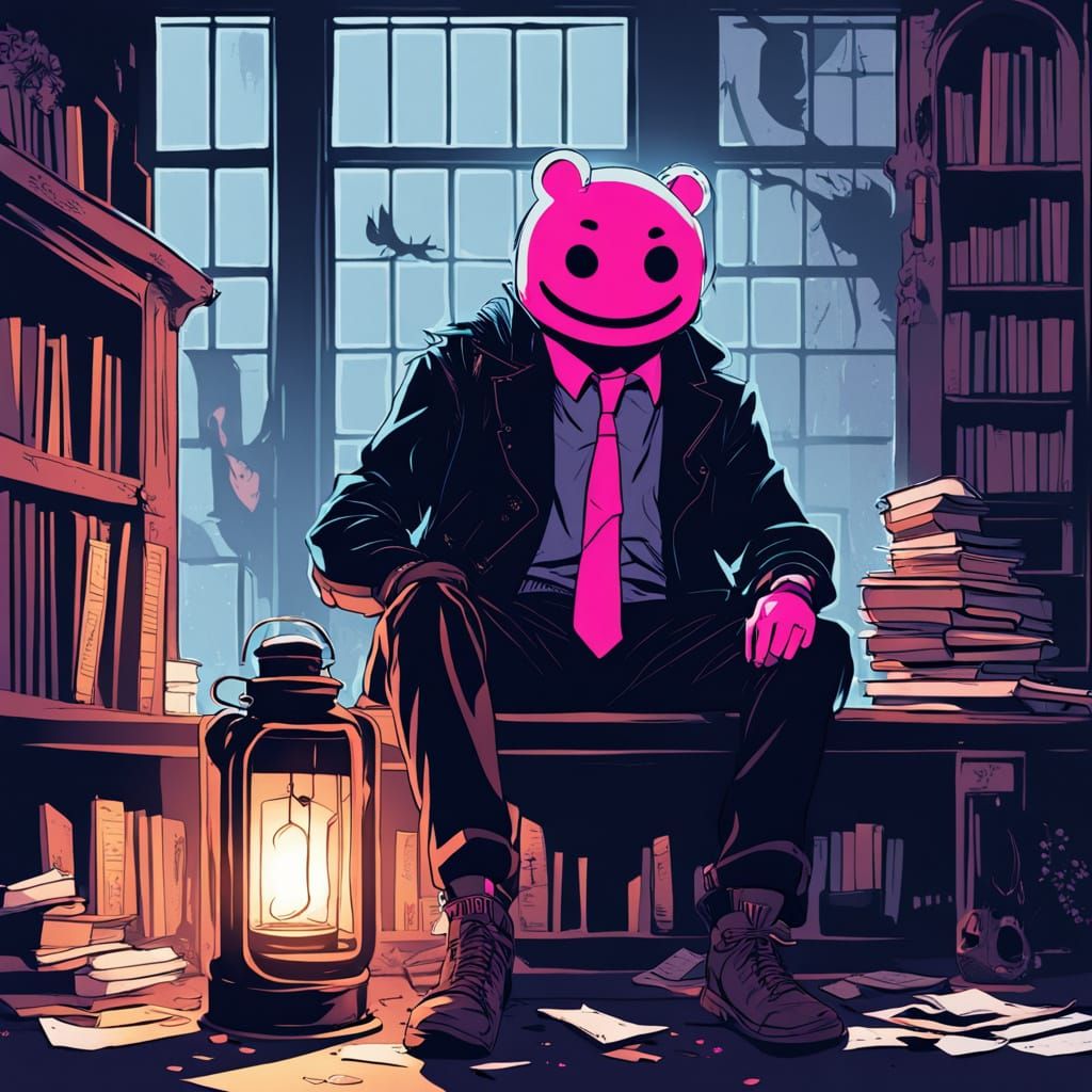 Giant Kool-Aid Man in Dark University Library Comi... - AI Art
