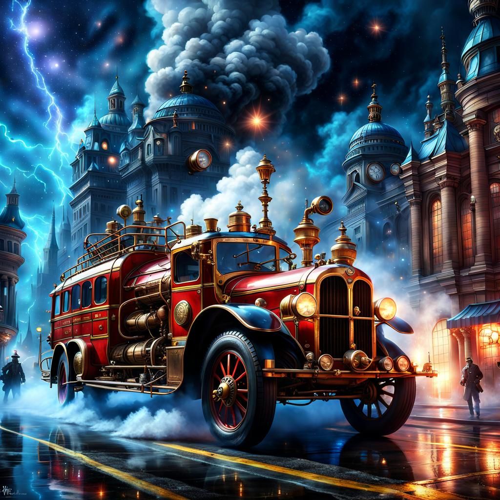 Steampunk Fire Truck - AI Generated Artwork - NightCafe Creator