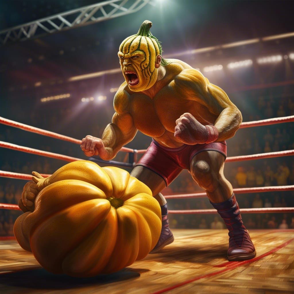 A wrestling squash match - Vegetable Squash in Wrestling Rin...