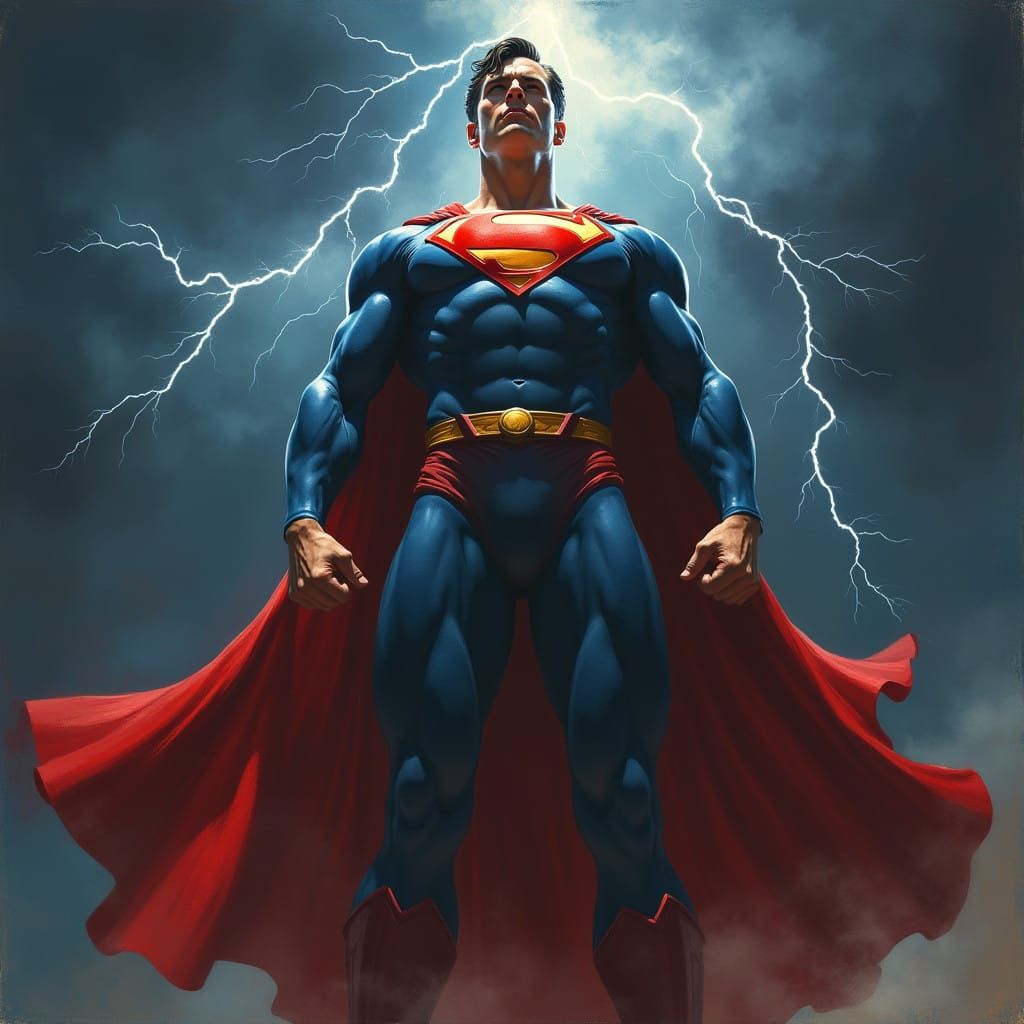 Superman Lit by Lightning - Superman Illuminated by Lightnin...