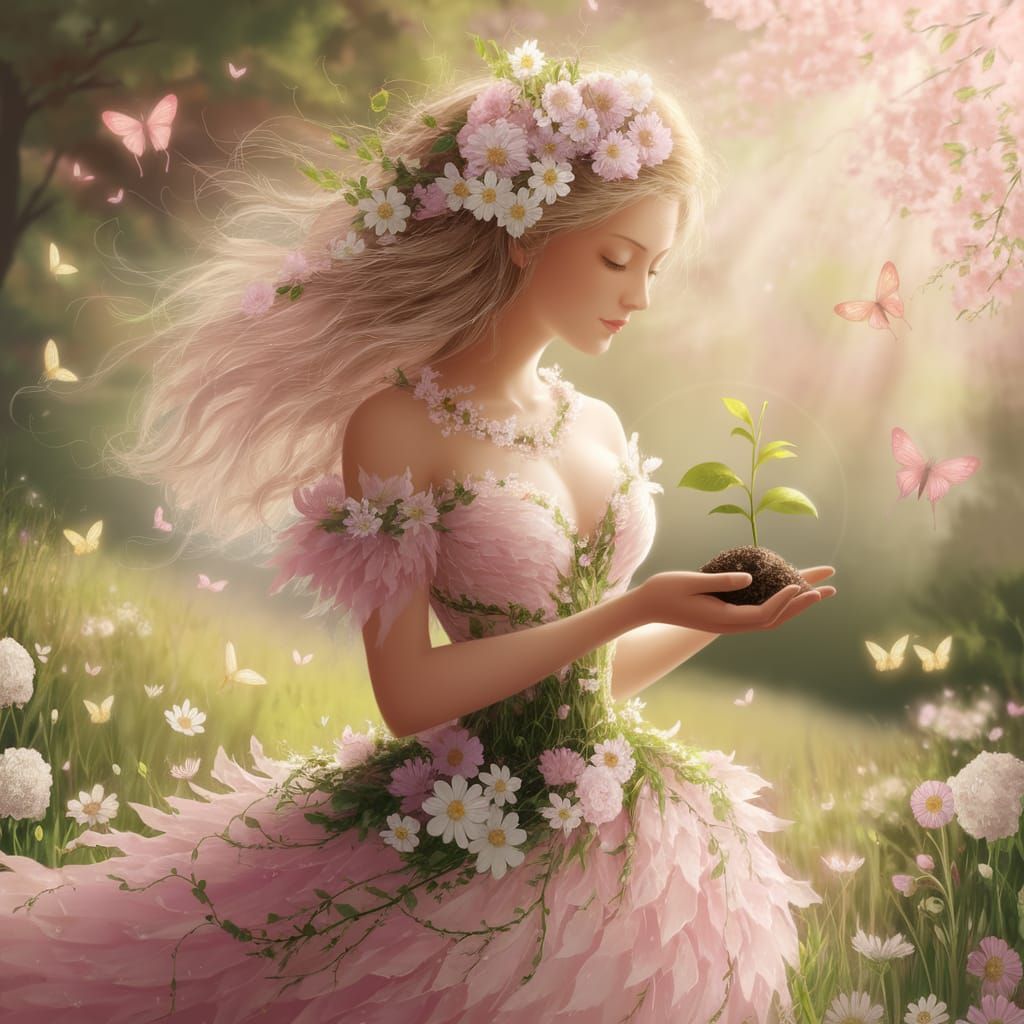 Spring Goddess Embodies Renewal and Beauty in Lush... - AI Art