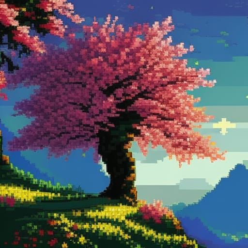 ancient cherry blossom tree, pixel art - AI Generated Artwork ...