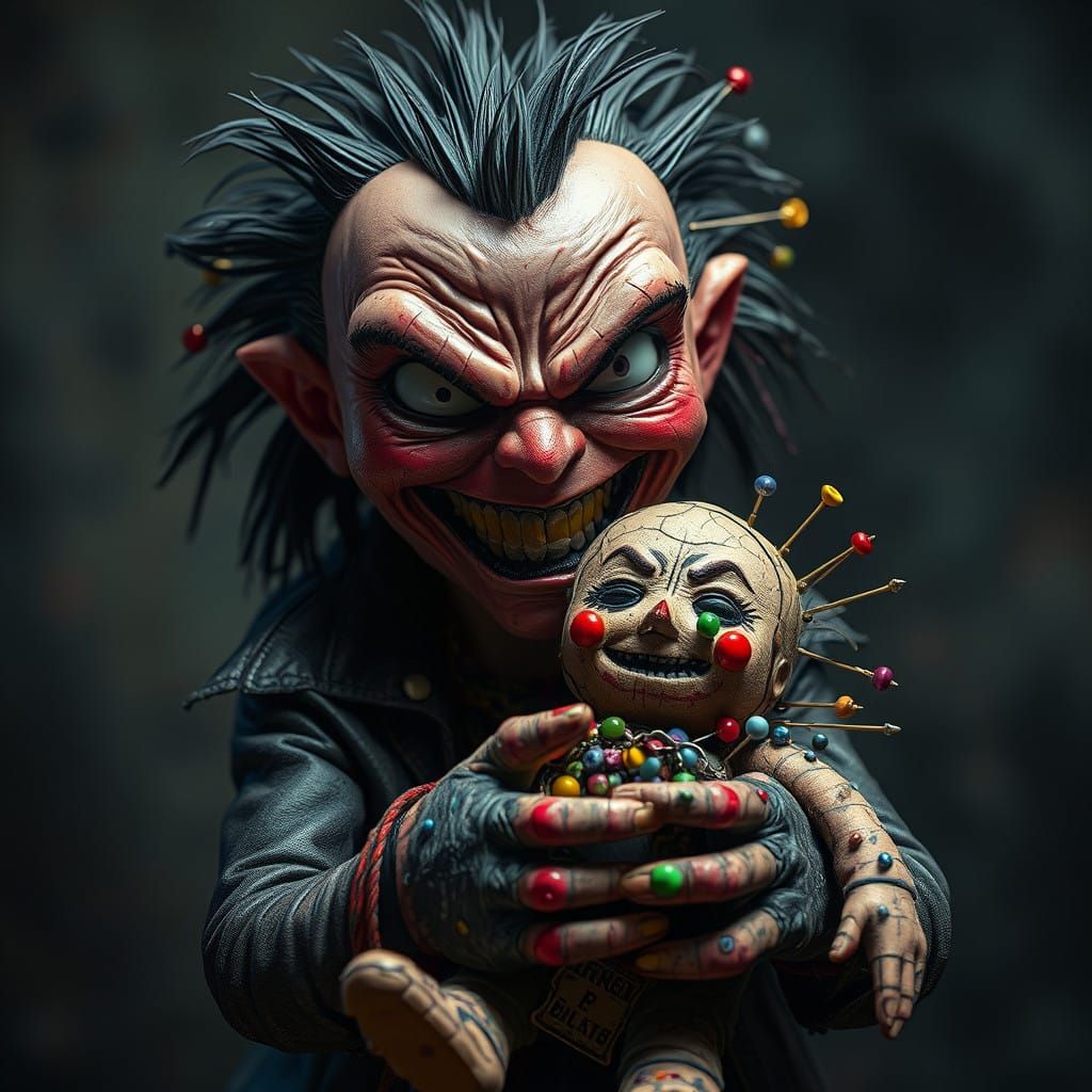 Realistic art A cute looking punk yet evil with a big smirk holding An ...