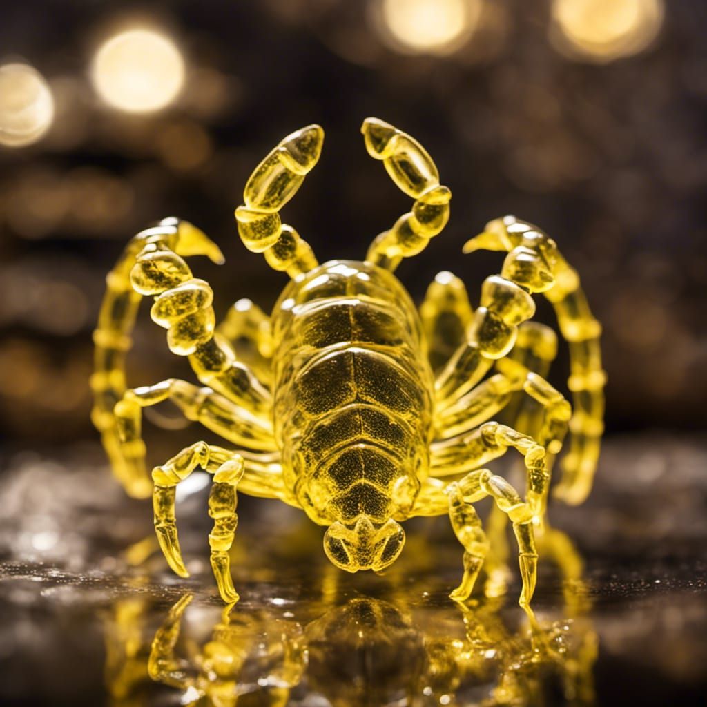 yellow blown glass scorpion with light reflections Professional ...