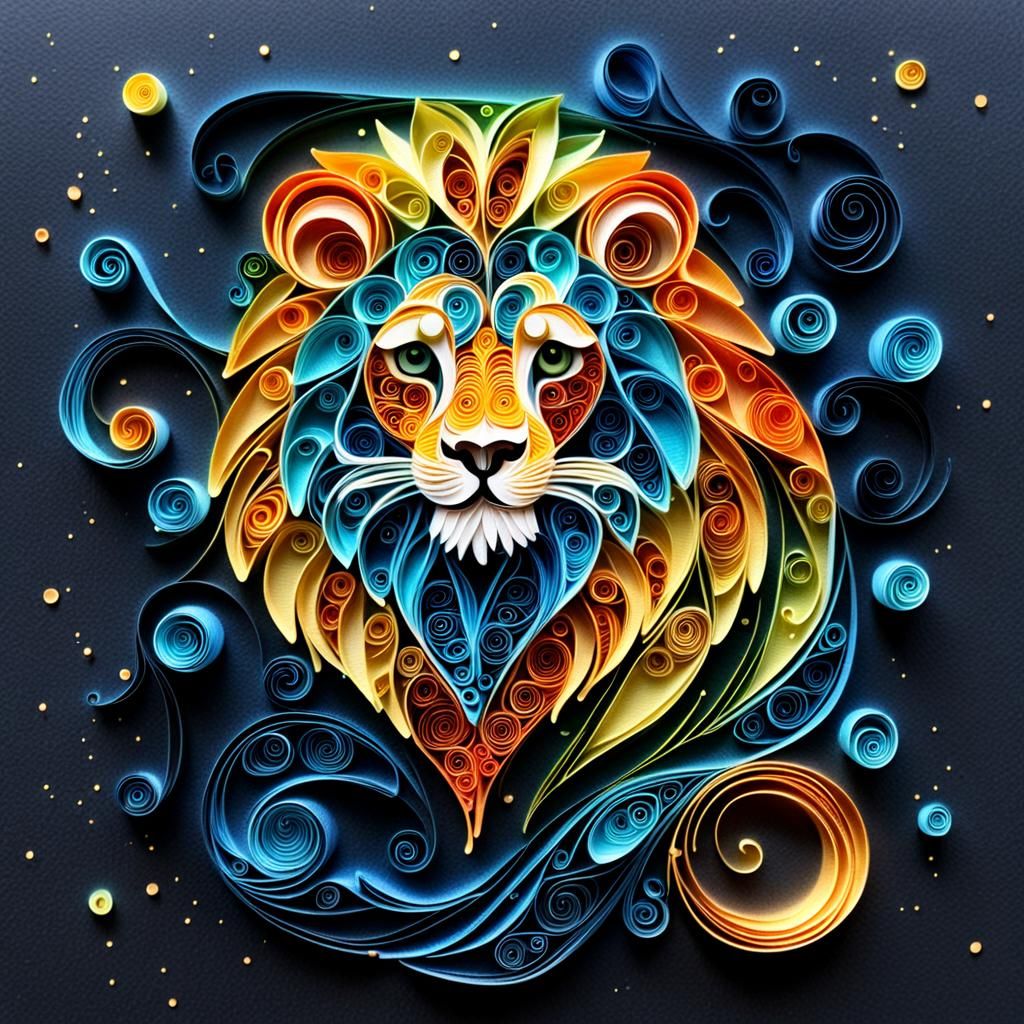 zodiac sign leo wet brush quilling naïve art - AI Generated Artwork ...