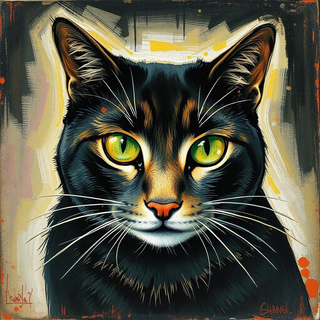 Surrealist Cat Portrayal in Abstract Expressionist... - AI Art