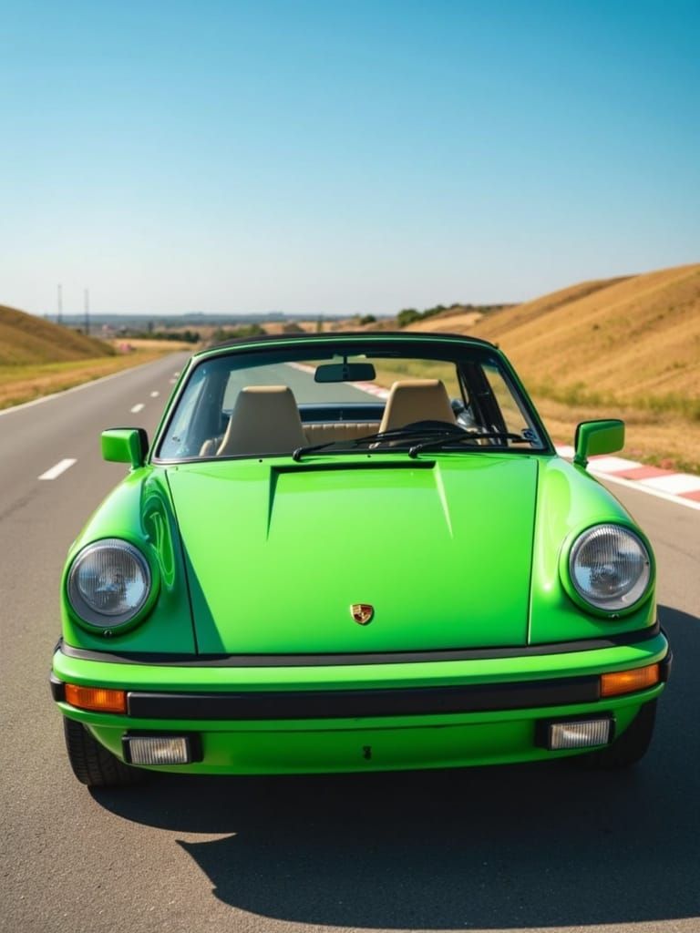 Neon Green 1980s Porsche 911 Carrera 3.2 Targa on ... - AI Art