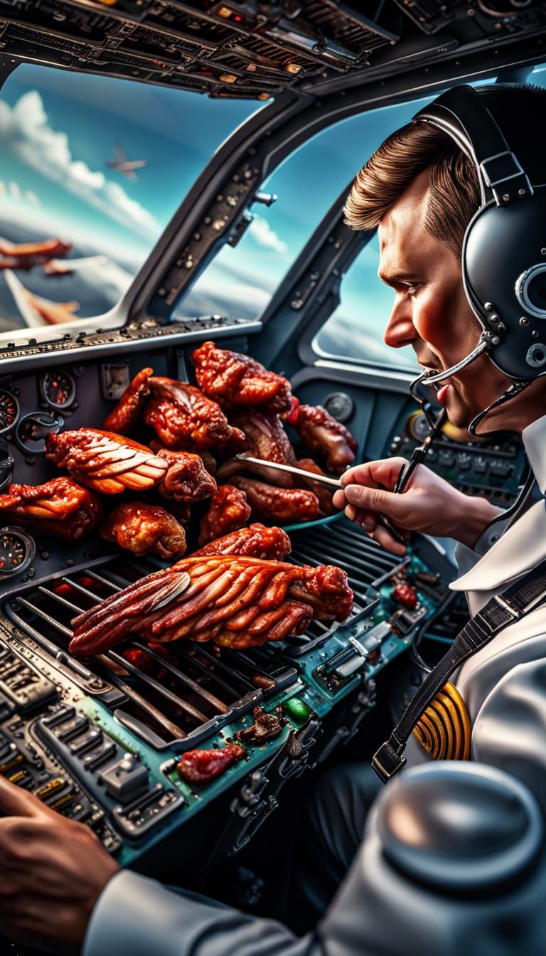A pilot grilling BBQ Wings in a cockpit - AI Generated Artwork ...