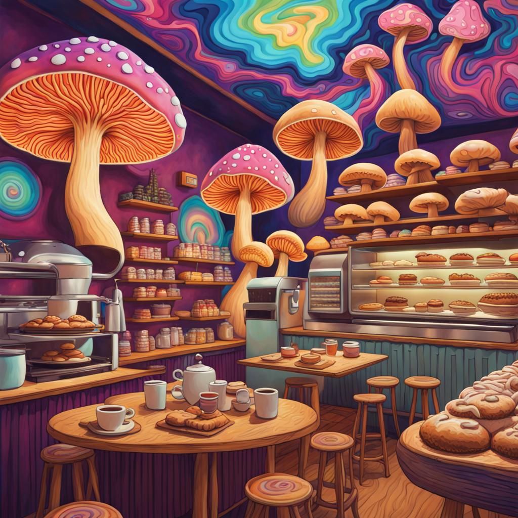 Psychedelic Mushroom Bakery & Coffee Shop - AI Generated Artwork ...