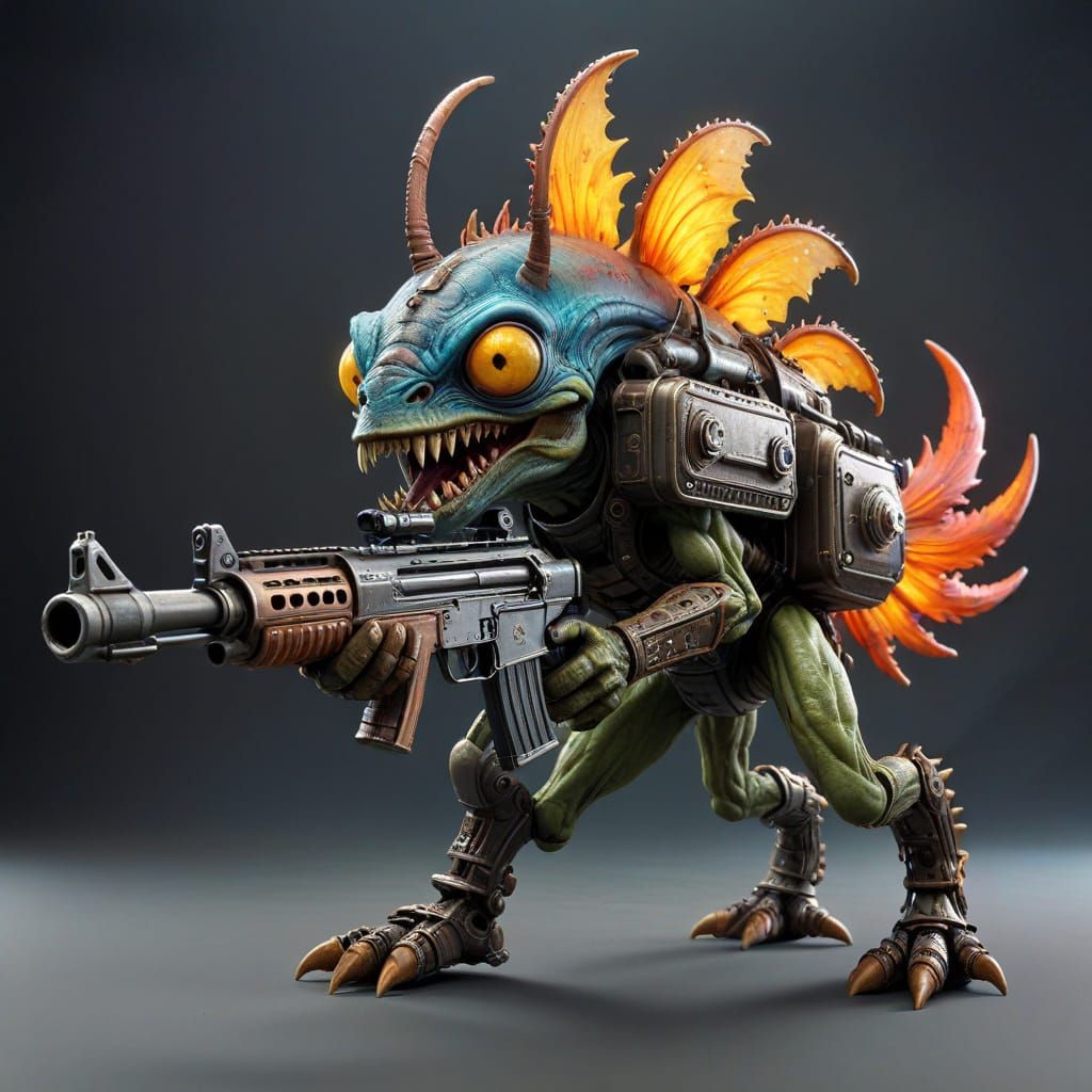 Cyberpunk Alien Gun Creature in Vivid Colors - AI Art