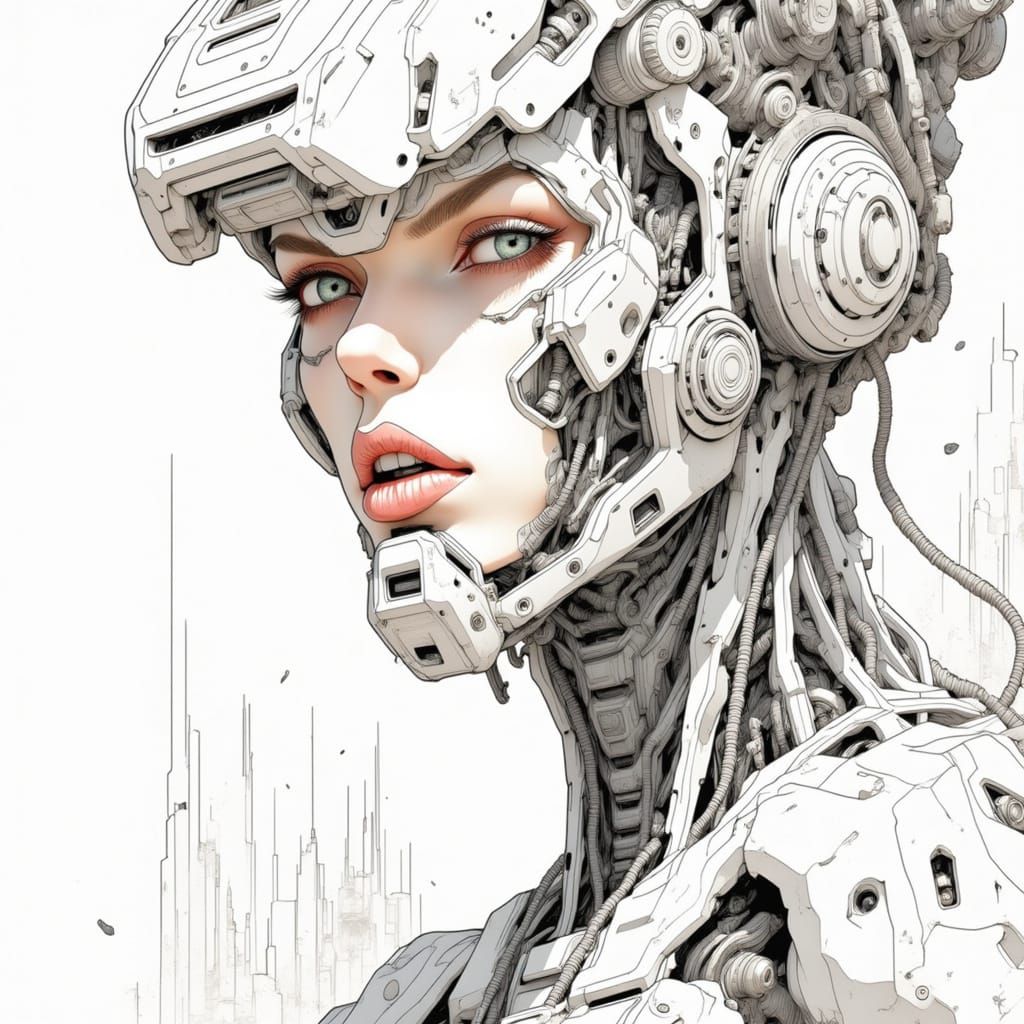 Cyborg Comic Book Cover Art in Watercolor Inkwash - AI Art