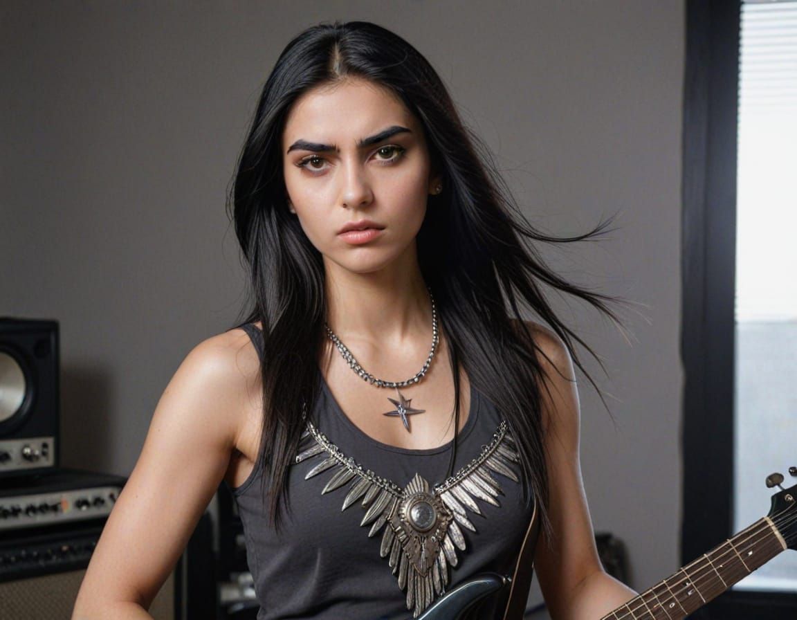 Intense, young, tall female assasin with straight, long black hair ...