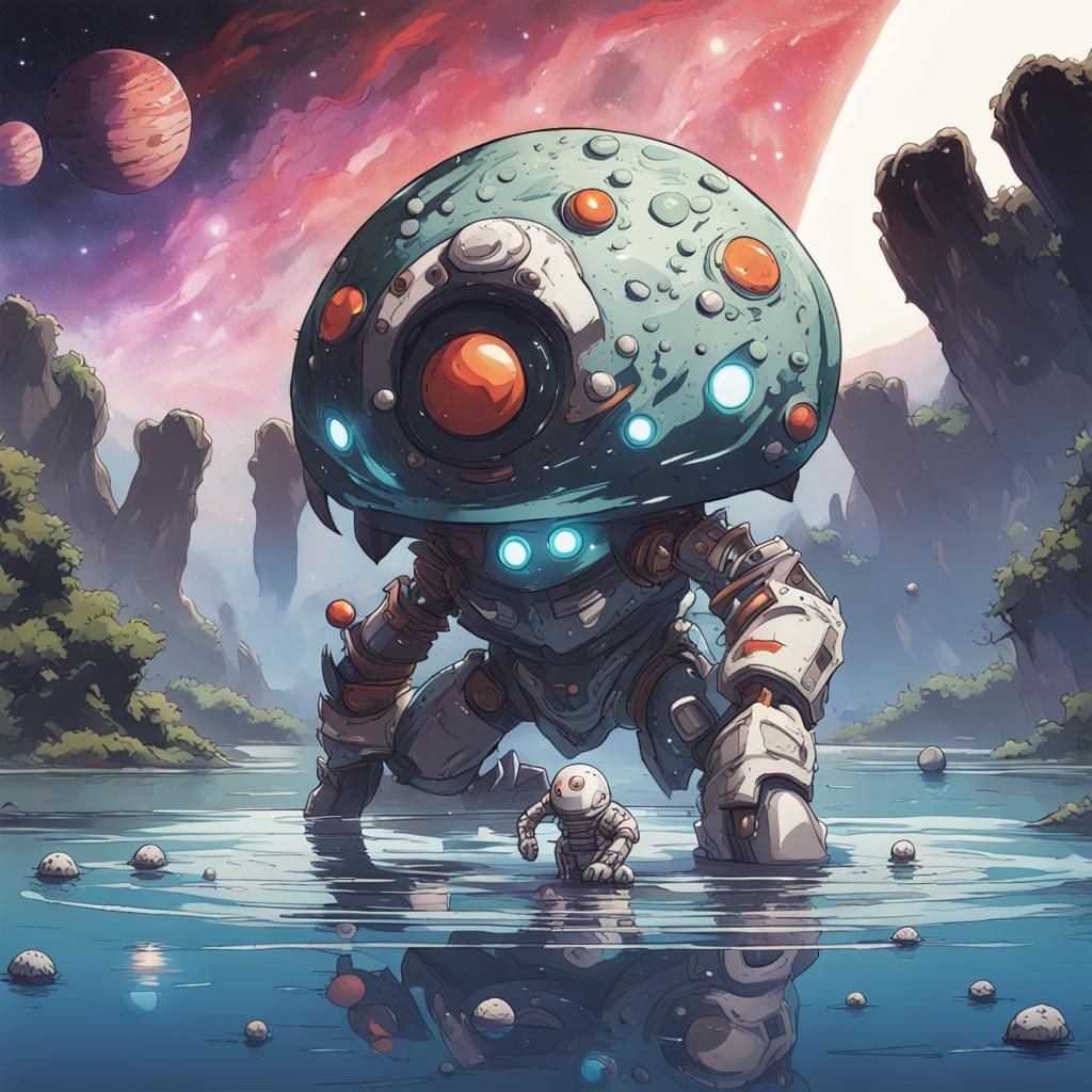 Head spike Knight Myconid morel mushroom space creature emerging from a ...